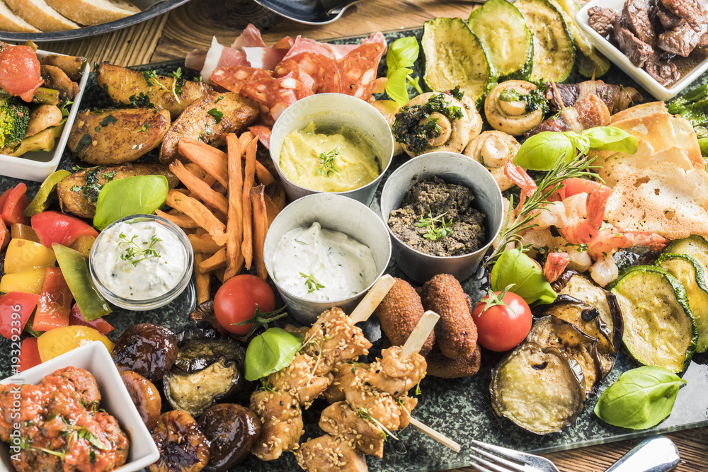 delicious giant rustic starter dish plate with antipasti dips bread ...