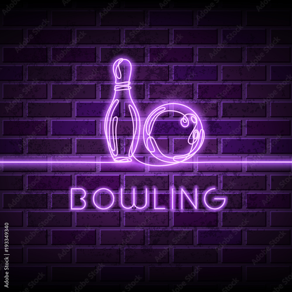 Neon bowling vector illustration. Glowing continuous line drawing of ...