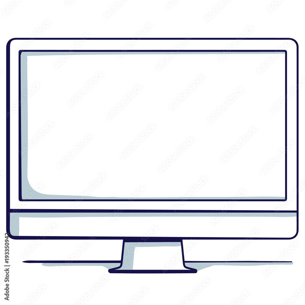 Desktop computer isolated on the white background. Hand drawn doodle ...