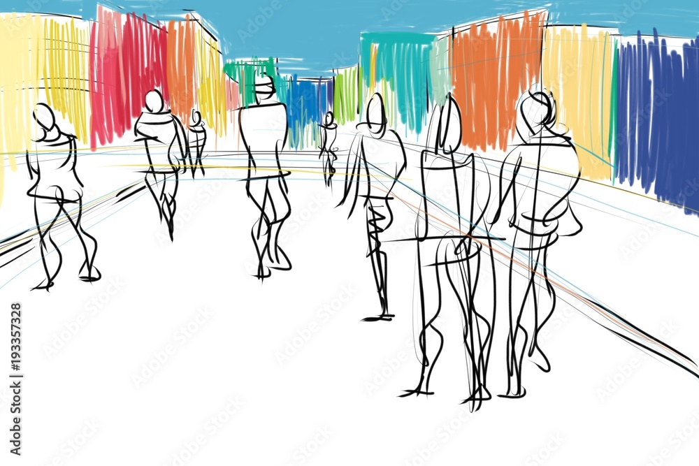 people in urban scene abstract sketch Stock Illustration | Adobe Stock