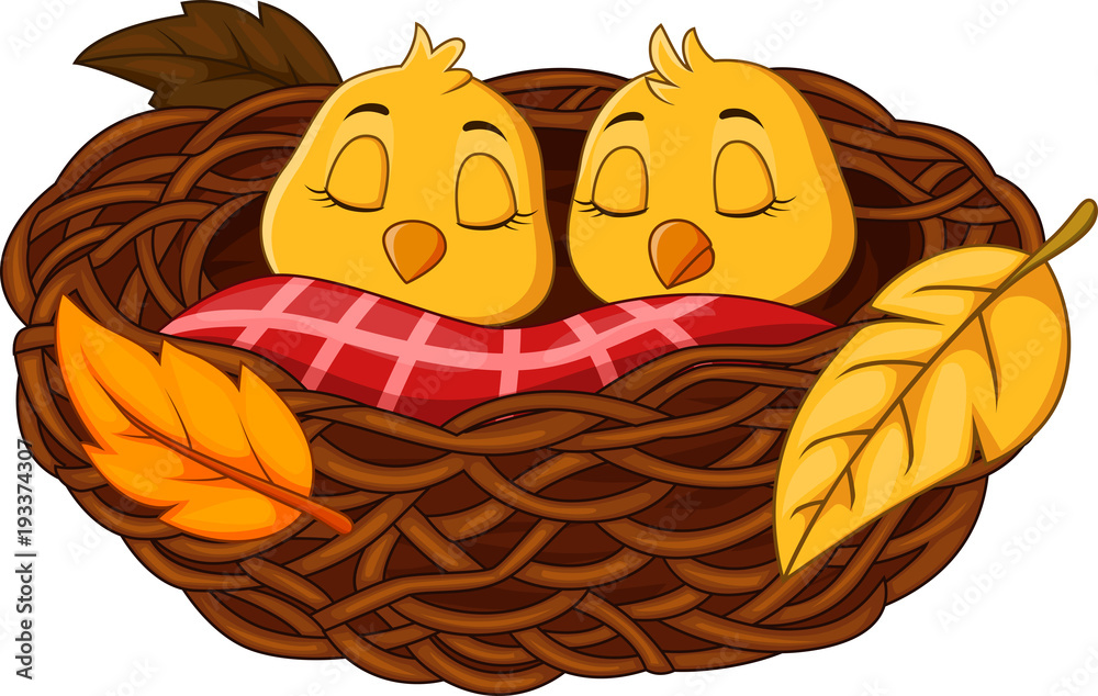 Cartoon baby bird sleeping in the nest Stock Vector | Adobe Stock
