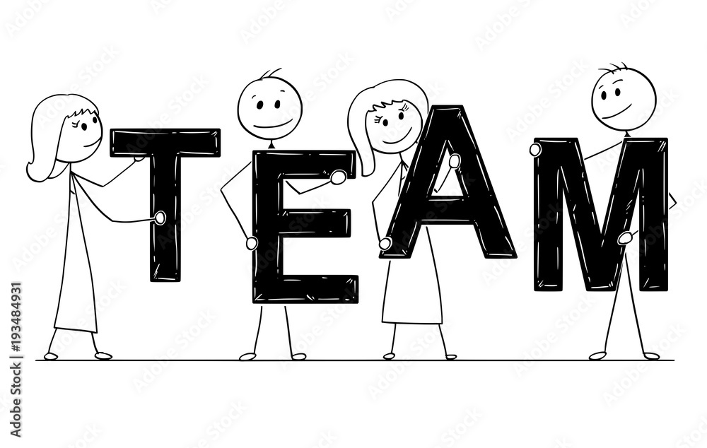 Cartoon stick man drawing conceptual illustration of business people ...