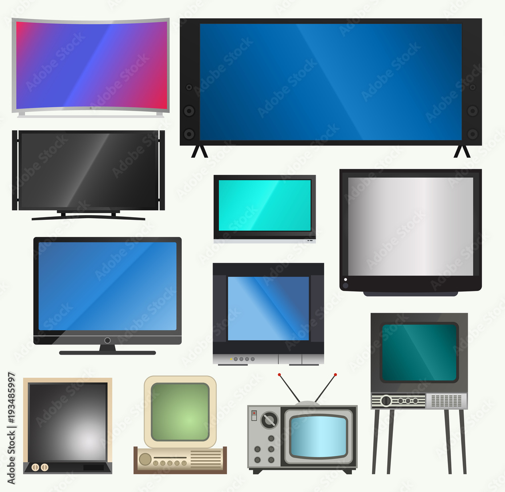 TV vector screen lcd monitor and notebook, tablet computer, retro ...