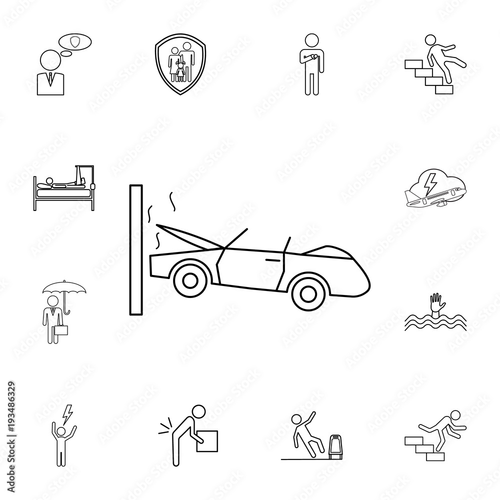 Car crash with wall line icon.Element of popular Insuarance icon ...