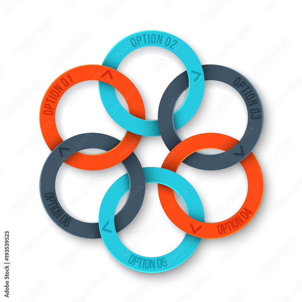 Business data visualization. Abstract rings of cycle diagram with 6 ...
