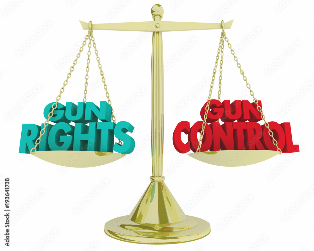 Gun Rights Vs Control Scale Weighing Legal Laws 3d Illustration Stock ...
