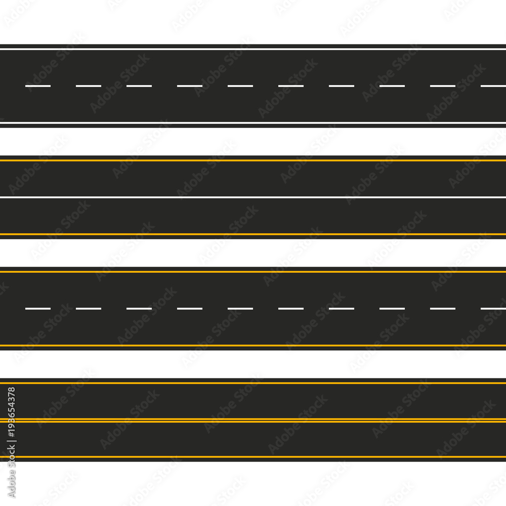 Asphalt. Set of road types with markings. Highway strip template design ...