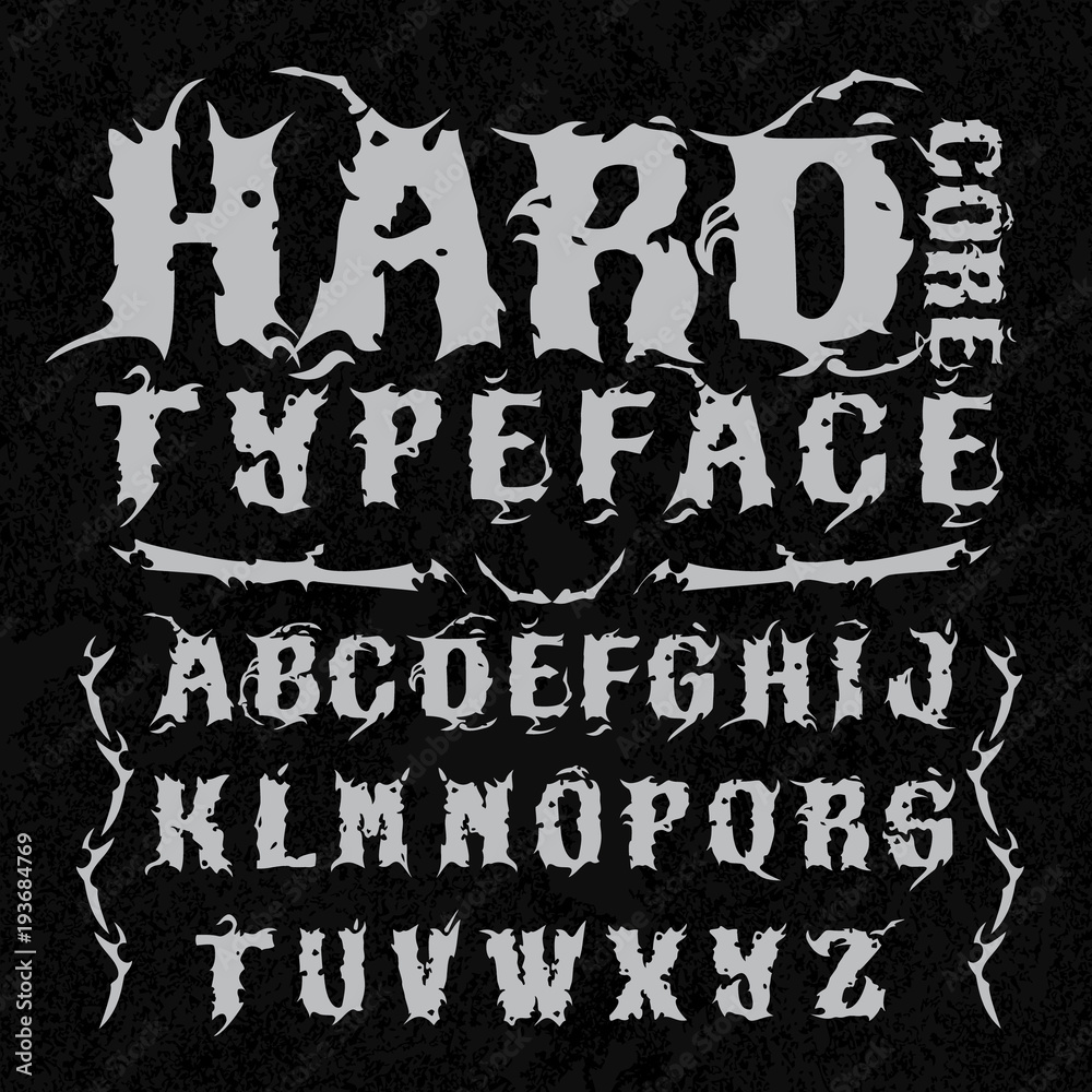 เวกเตอร์ Stock Hardcore typeface. Stylish grunge font on grunge ...
