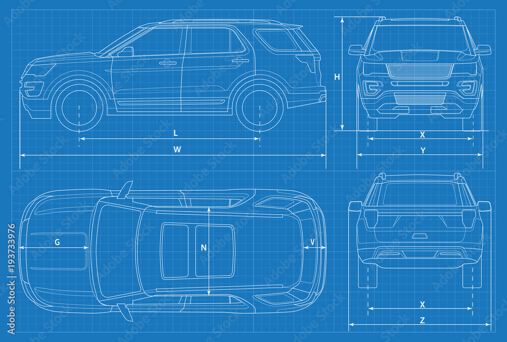 Off-road car schematic or suv car blueprint. Vector illustration. off ...