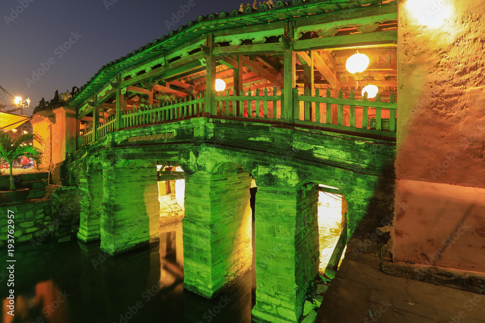 View of old Japanese bridge at night . Historical landmark of the city ...