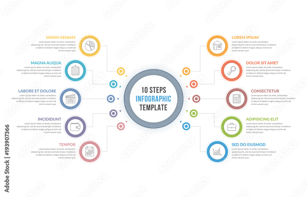 Infographic Template with Ten Steps Stock Vector | Adobe Stock
