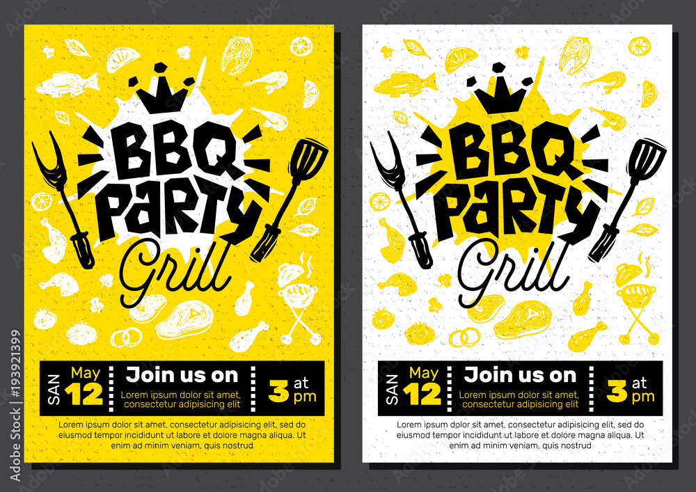 BBQ party Food poster. Barbecue template menu invitation flyer design ...