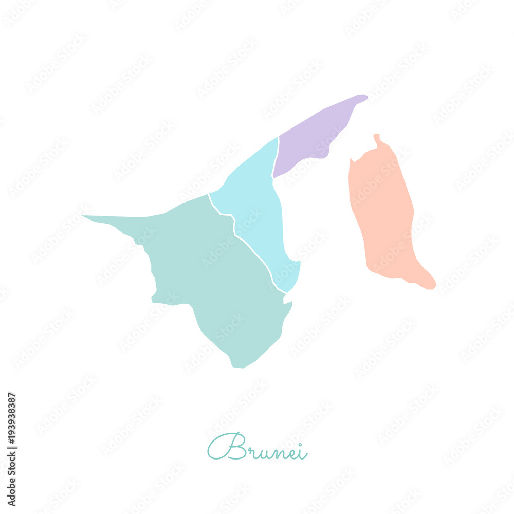 Brunei region map: colorful with white outline. Detailed map of Brunei ...