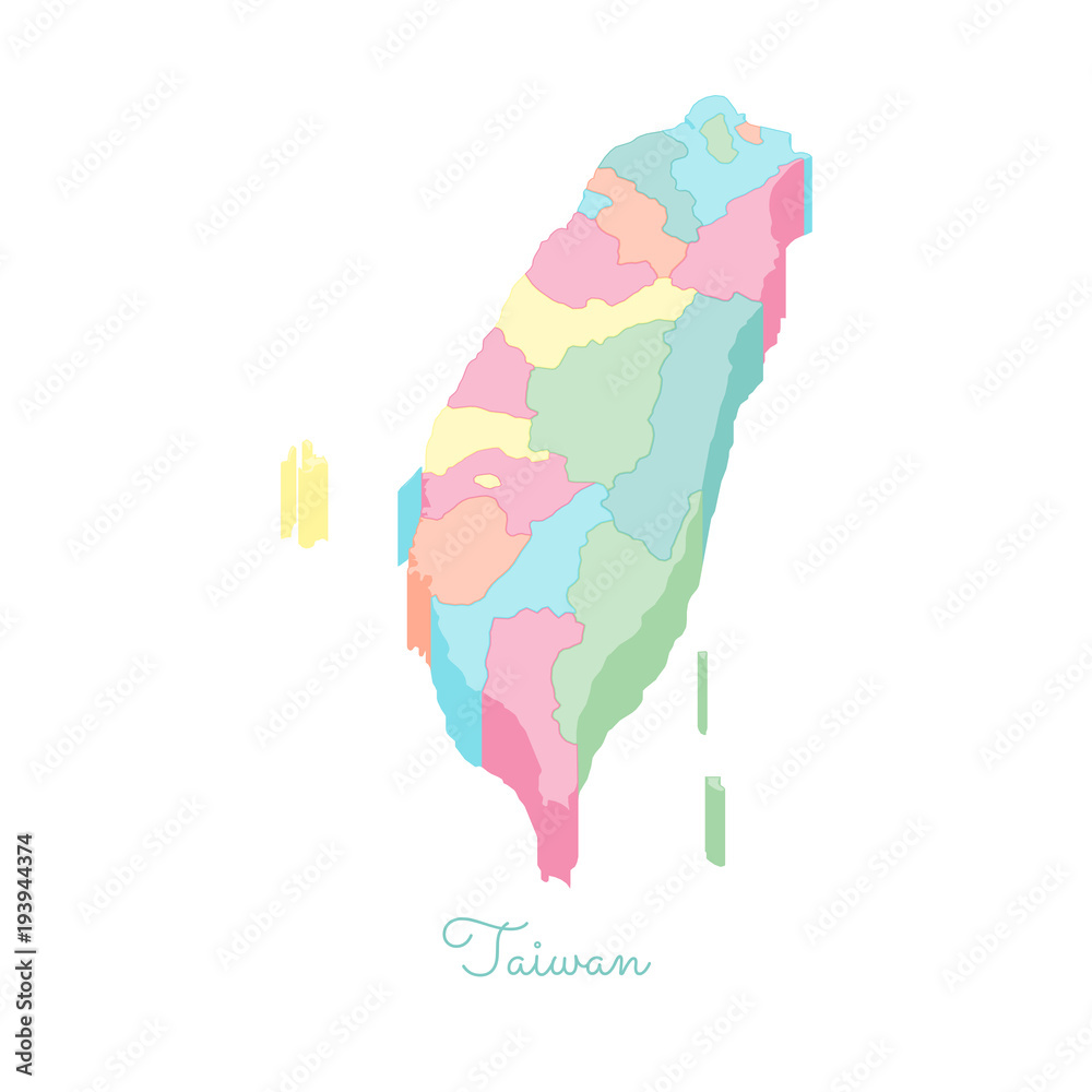 Vector de Stock Taiwan region map: colorful isometric top view ...