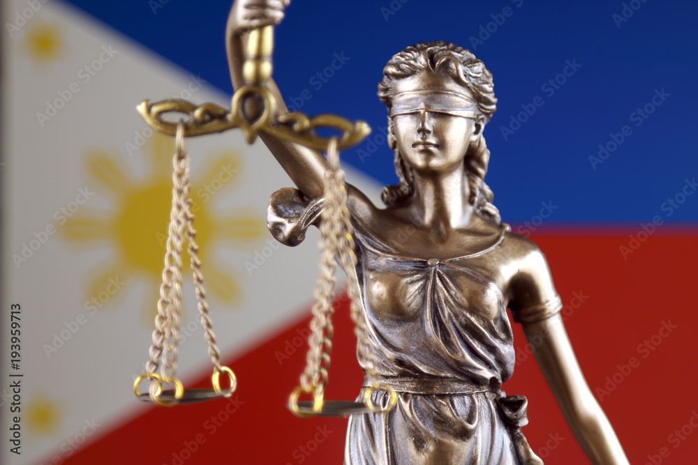 Symbol of law and justice with Philippines Flag. Close up. Stock Photo ...
