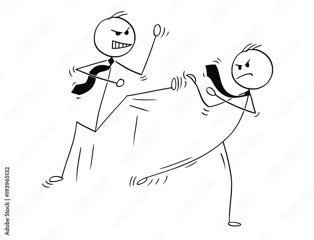 Cartoon stick man drawing conceptual illustration of two businessmen ...