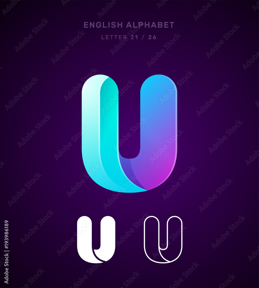 Vector origami alphabet. Letter U logo template. Material design, flat ...