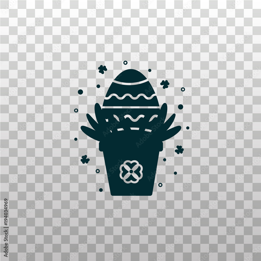 Easter egg into the floral pot - black silhouette icon on isolated ...