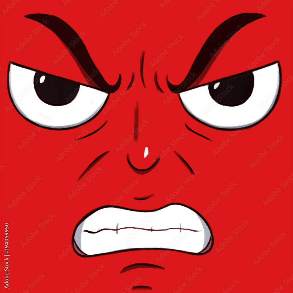 Mad angry face isolated in red color. Stock Illustration | Adobe Stock