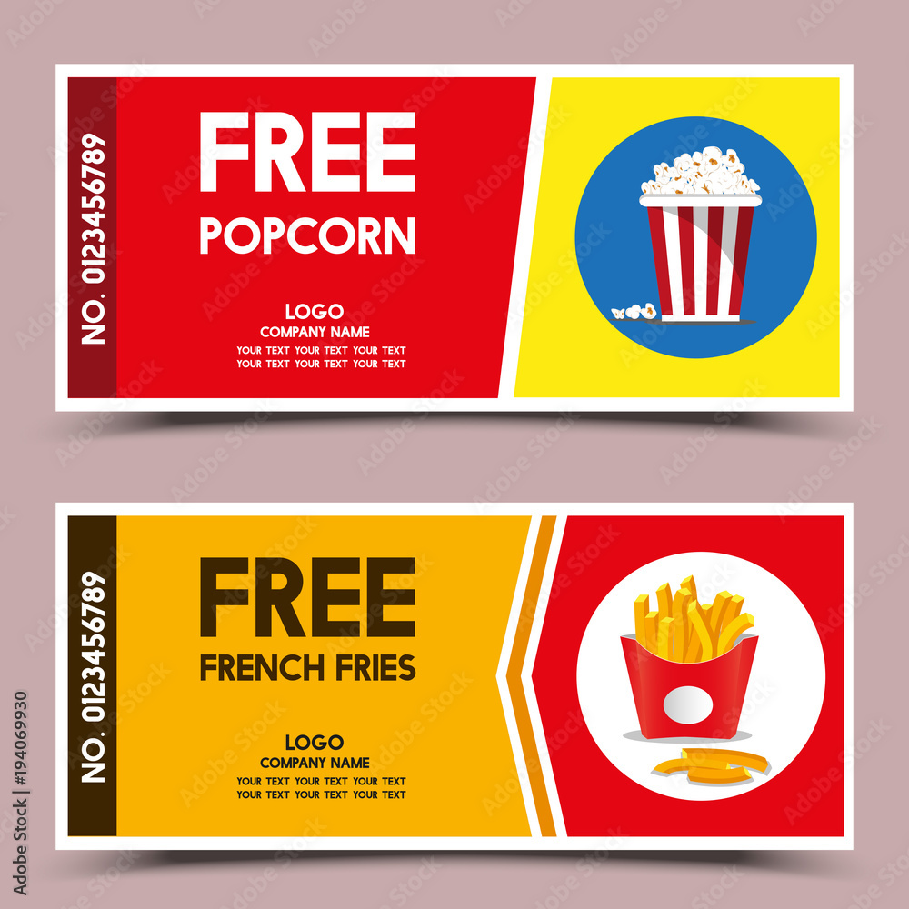 free popcorn and french fries coupon Stock Vector | Adobe Stock