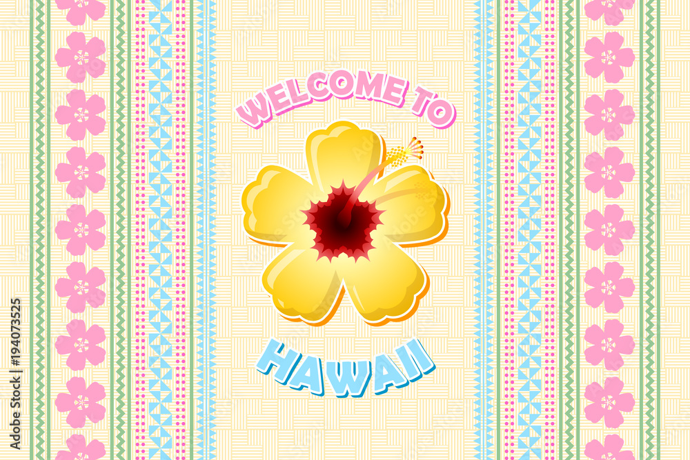 Welcome to Hawaii background in Polynesian style with yellow hibiscus ...