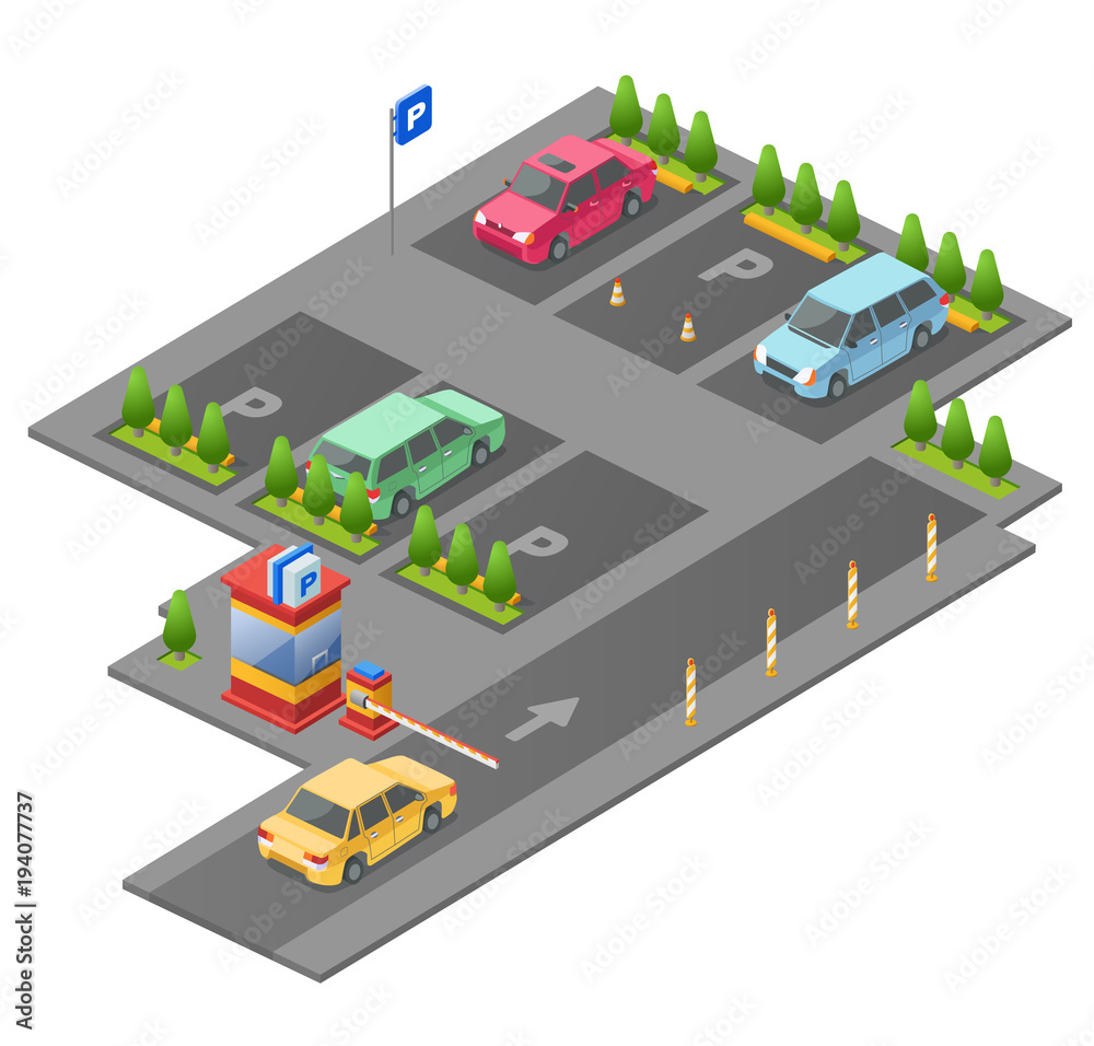 Parking lot isometric 3D vector illustration for construction design ...