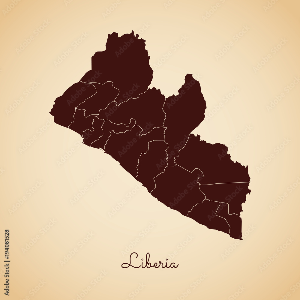 Liberia region map: retro style brown outline on old paper background ...
