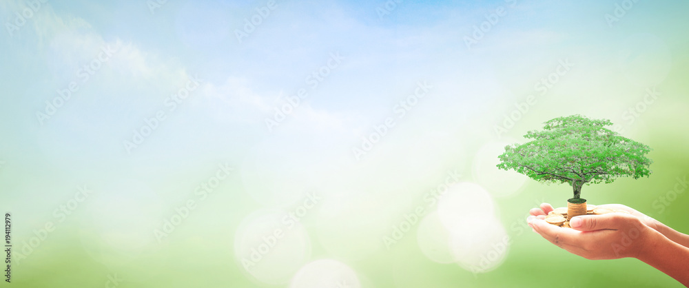 Philanthropy day concept: Businessman hands holding stack of coins and ...