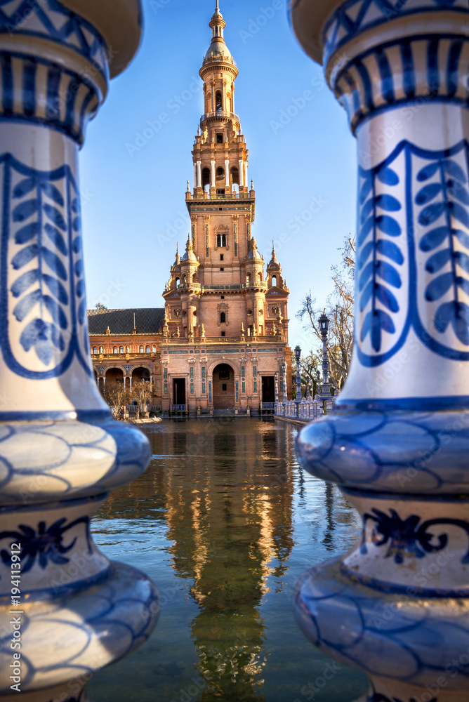 Spain Square (Plaza de Espana), Seville, Spain, built on 1928, it is ...