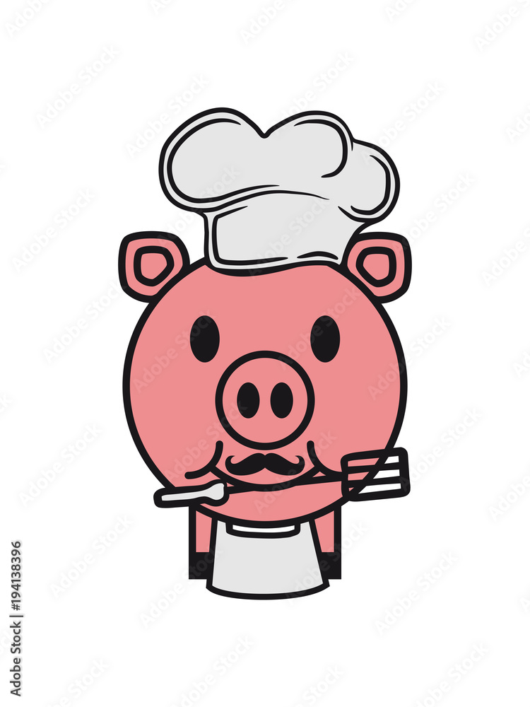 koch kochen lecker hunger grillen chef bbq schürze schwein gesicht kopf ...