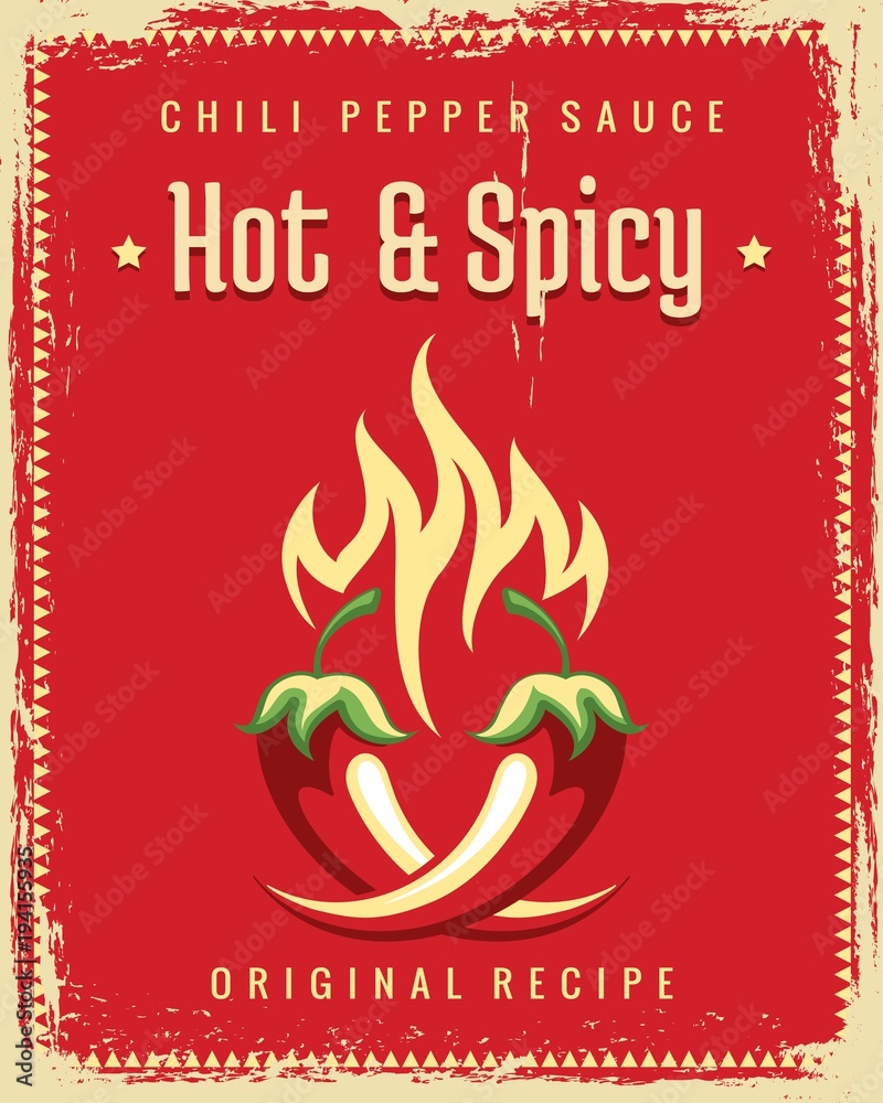 Chili pepper poster. Vintage traditional mexican spicy poster, hot ...