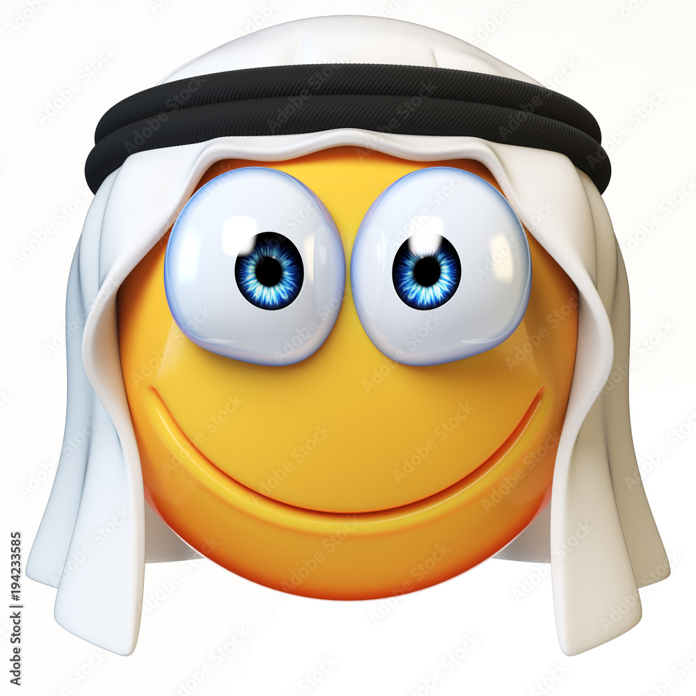Arab emoji isolated on white background, smiling Arabian face emoticon ...