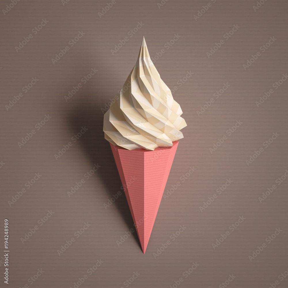 Food concept. Ice cream from cardboard on papper background. Cartoon ...