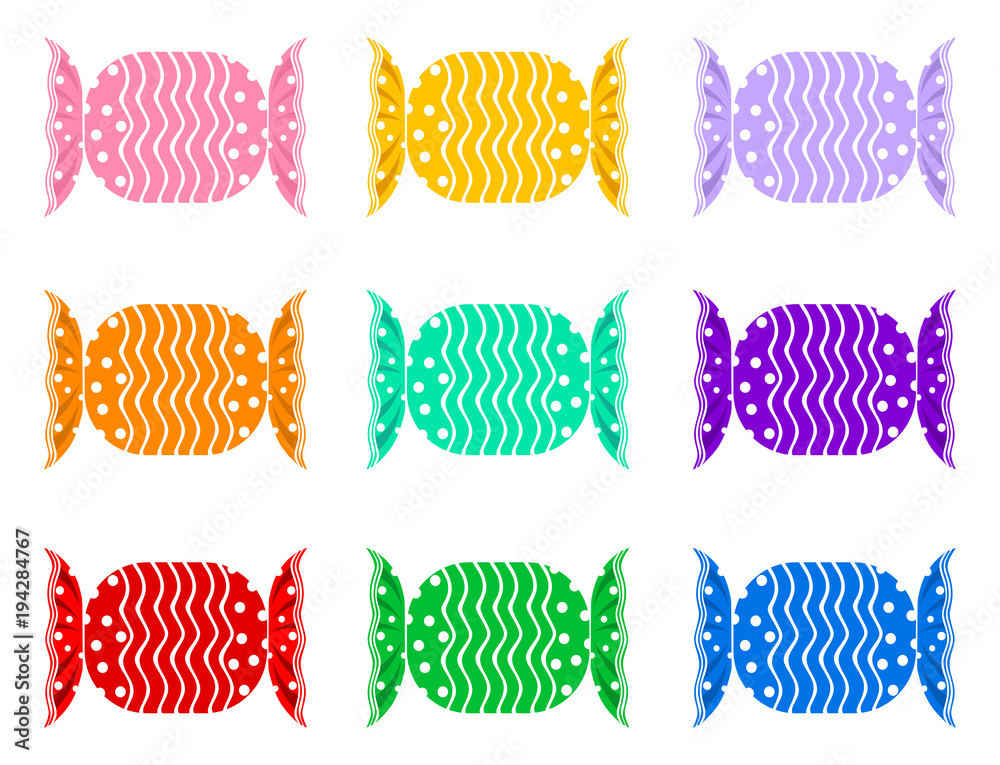 candy wrappers with patterns-isolated images of different colors Stock ...