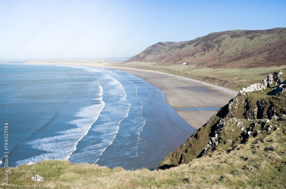 Rhossili Bay / The beach at Rhossili Bay viewed from the cliff top on ...