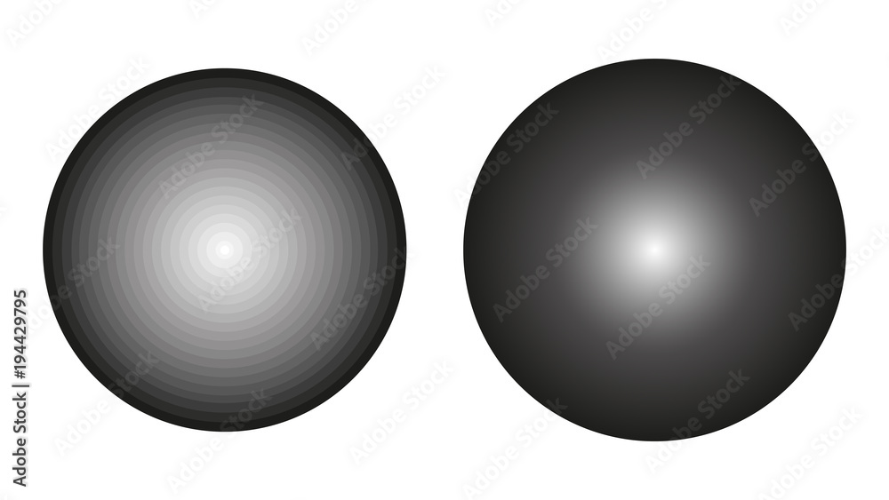 Two vector greyscale circles with a gradient from black to white ...