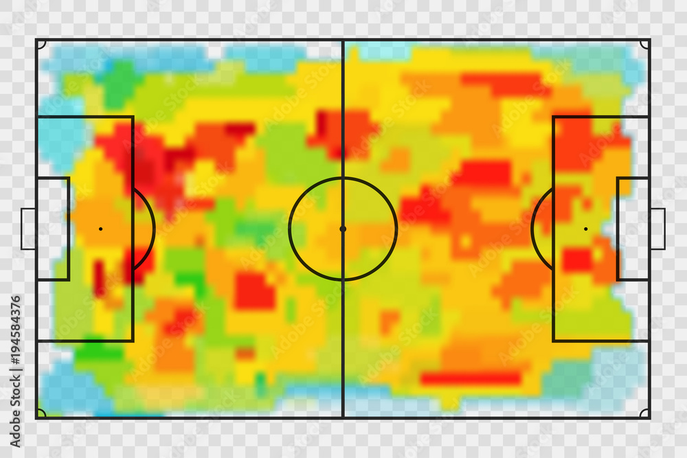 Vetor Football or soccer field with heat map. Map of location players ...