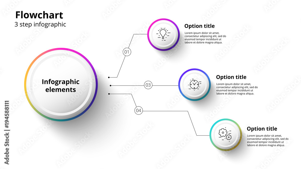 Business process chart infographics with 3 step segments. Circular ...