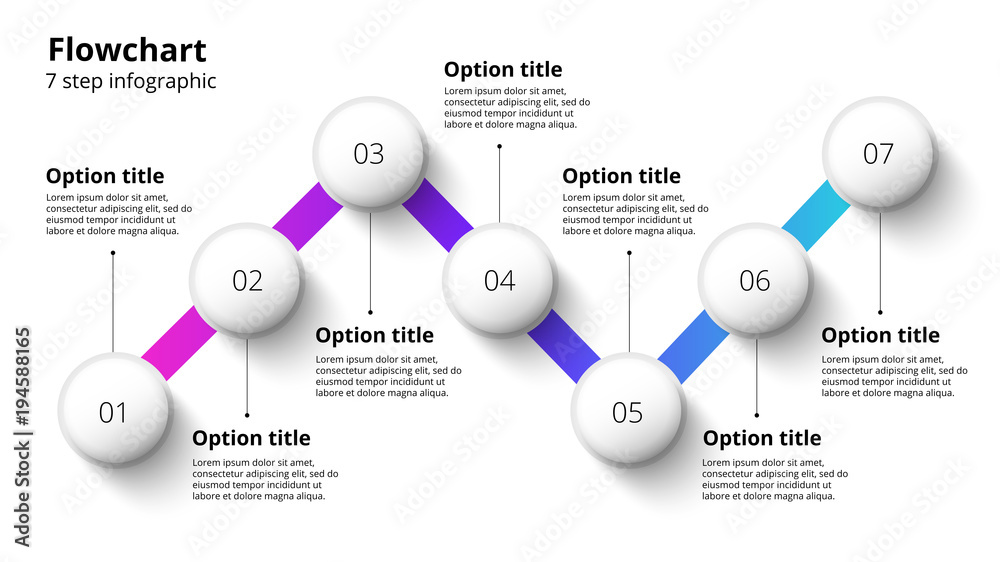 Business process chart infographics with 7 step segments. Circular ...
