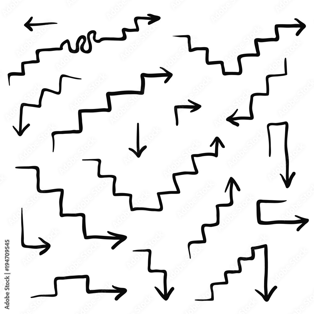 Big set of vector hand drawn stairs arrows. Stairway up and down ...