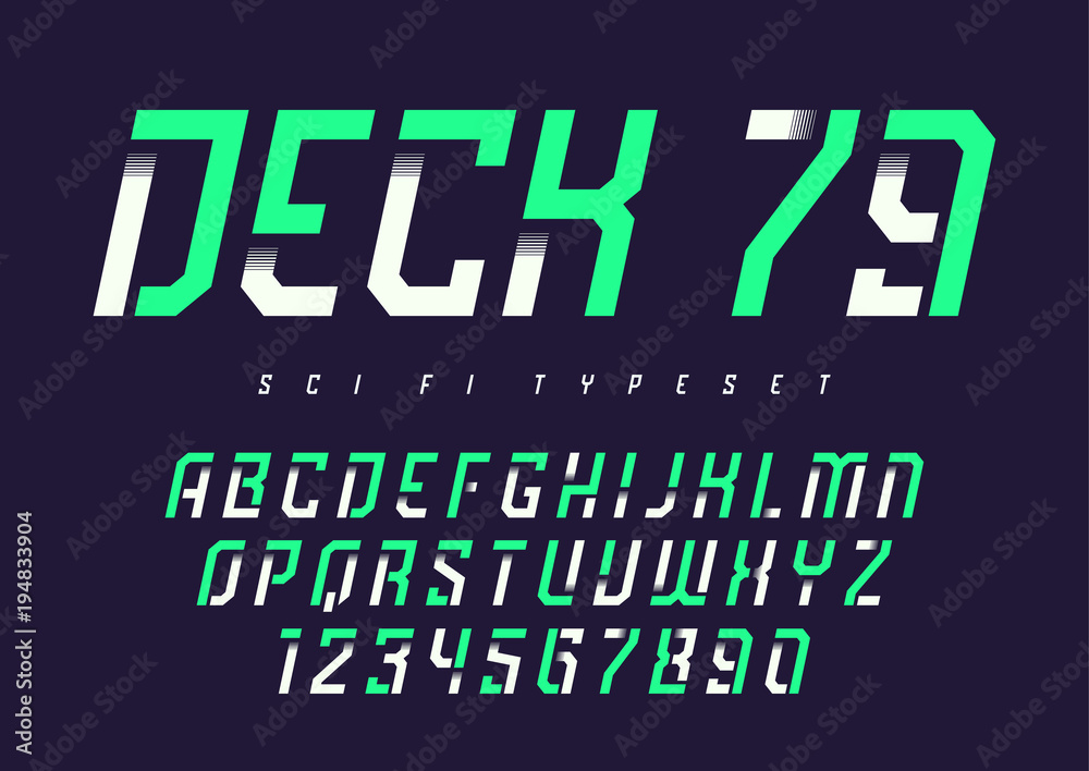 Deck 79 vector futuristic industrial display typeface design, alphabet ...