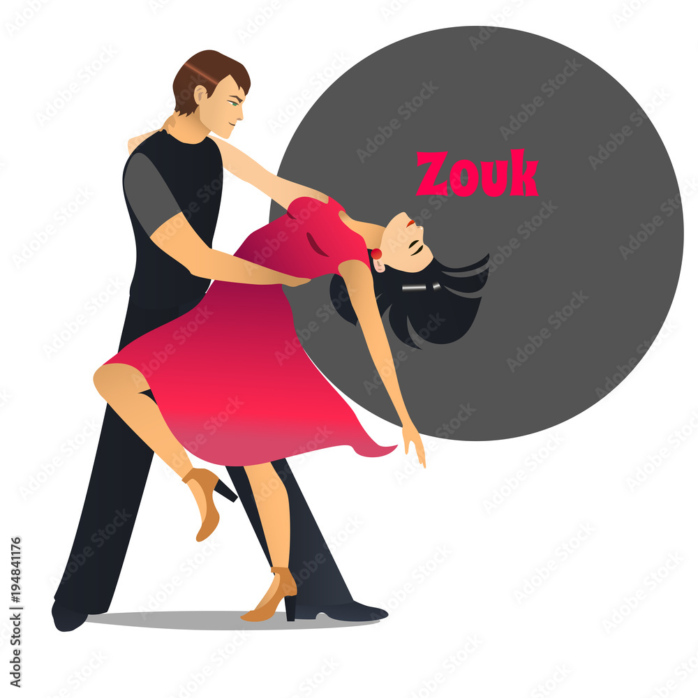 Zouk Dancers. Dancing Couple in Cartoon Style for Fliers Posters ...