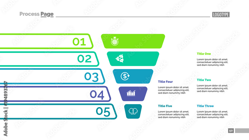 Funnel Chart with Five Steps Template Stock Vector | Adobe Stock