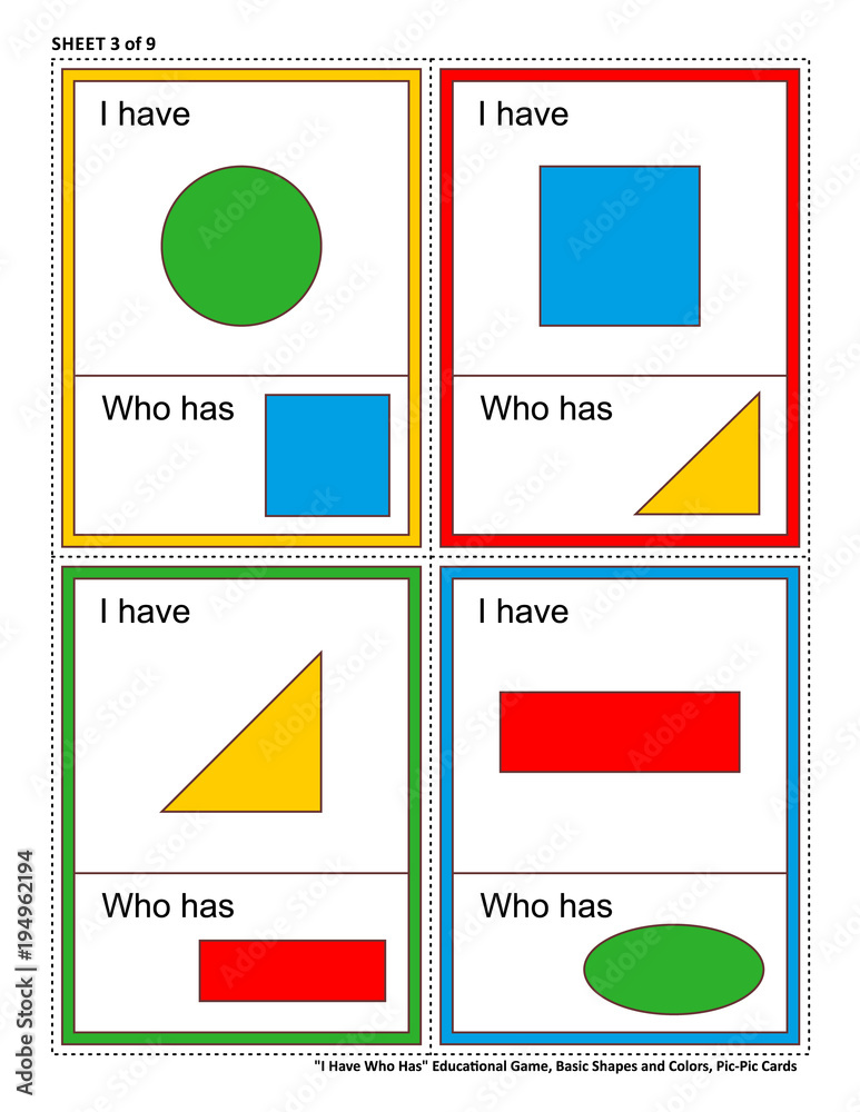 Educational math game for kids - I Have Who Has. Sheet 3 of 9. Learn or ...
