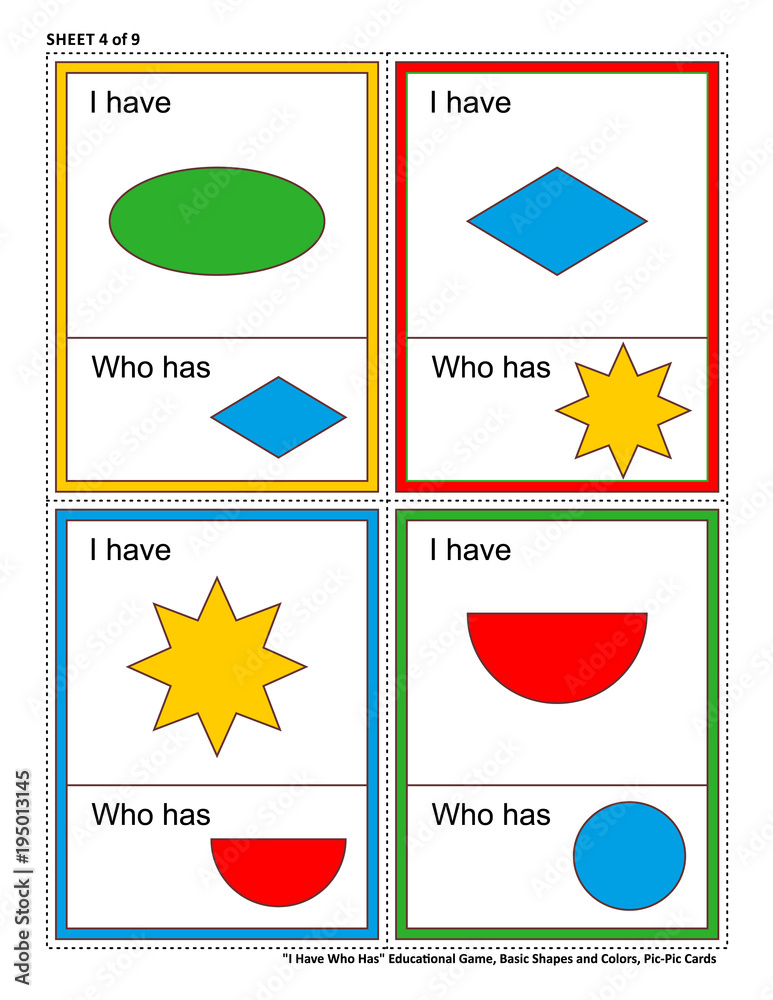 Educational math game for kids - I Have Who Has. Sheet 4 of 9. Learn or ...