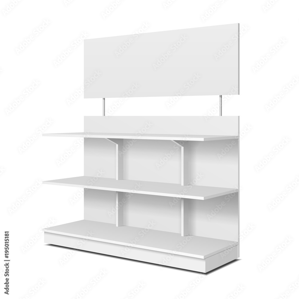 Blank Empty Showcase Displays With Retail Shelves, Trading Rack. Mock ...