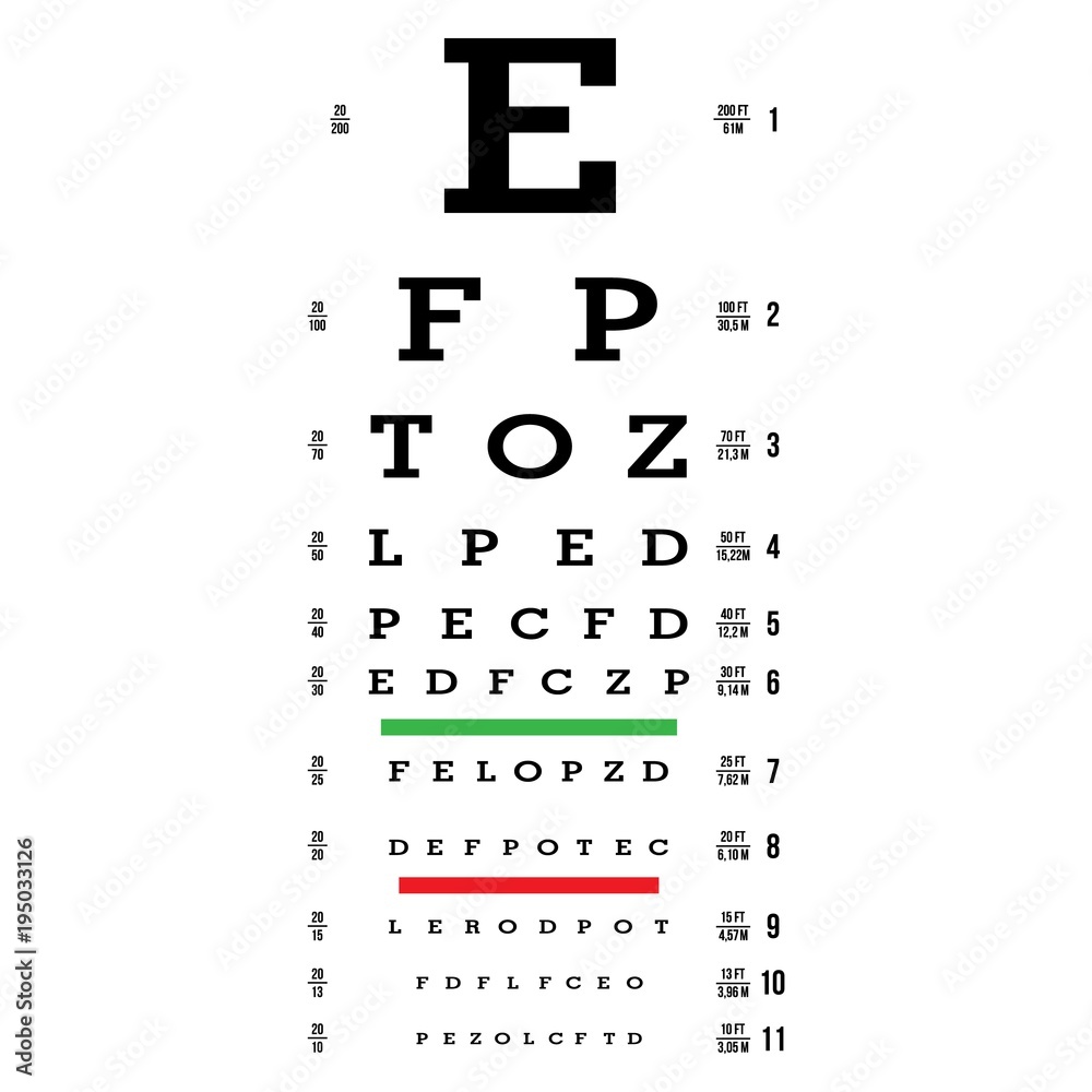 Eye Test Chart Vector. Letters Chart. Vision Exam. Optometrist Check ...