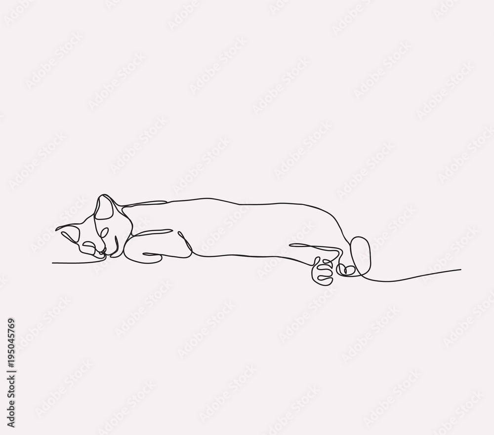 continuous line drawing of cat lying. Stock Vector | Adobe Stock