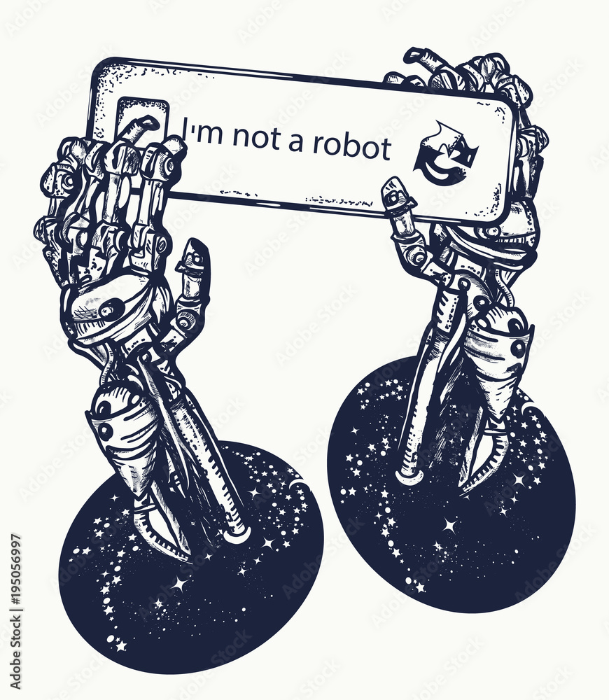 Vector de Stock Robot hands tattoo and t-shirt design. Robot arm ...