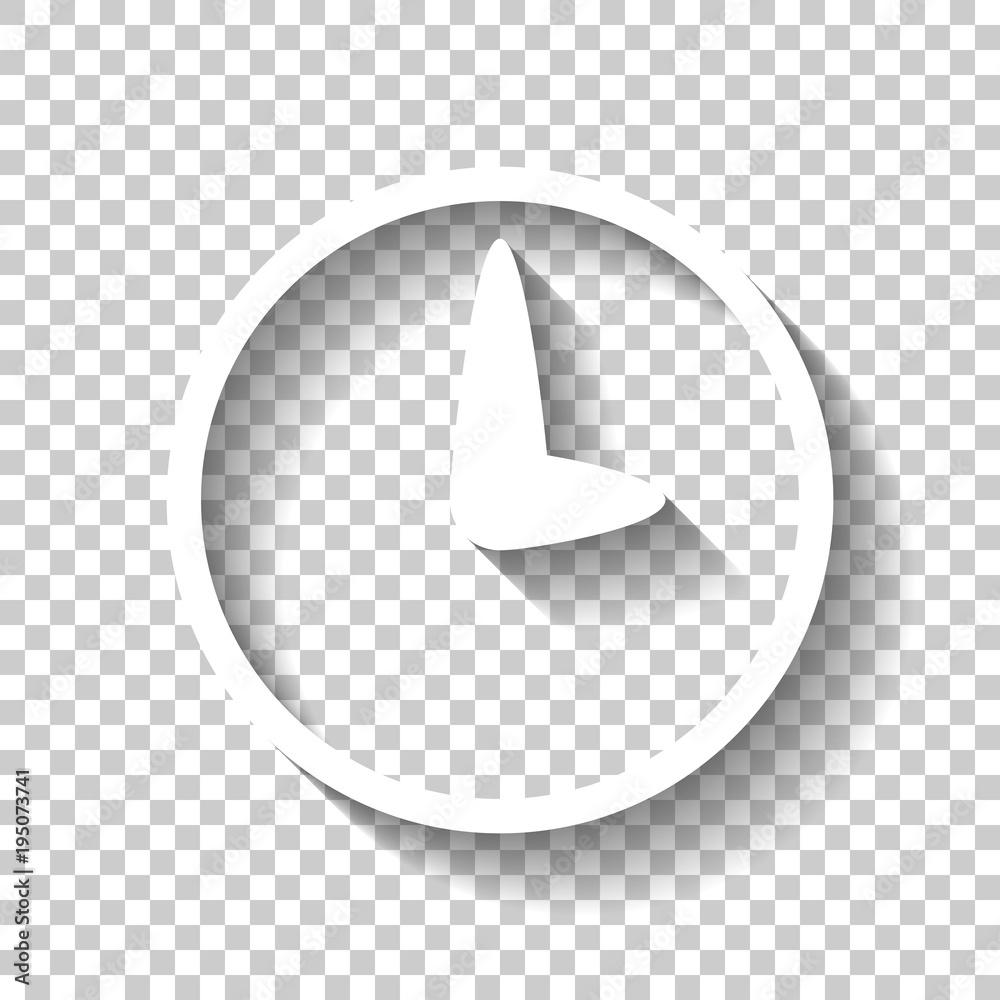 Simple icon of clock. White icon with shadow on transparent background ...